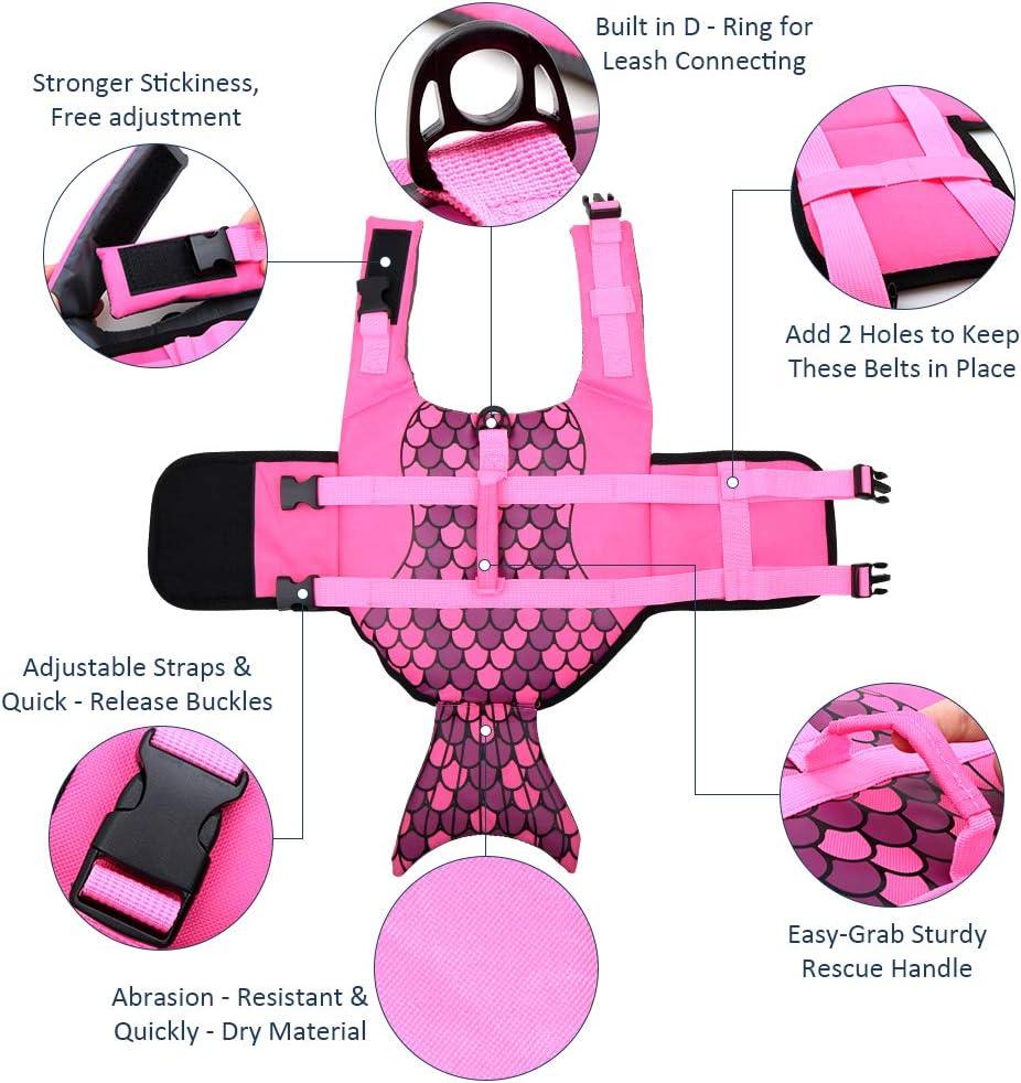 Mermaid Hot Pink Dog Life Jacket - Portable Vest for Small, Medium ...
