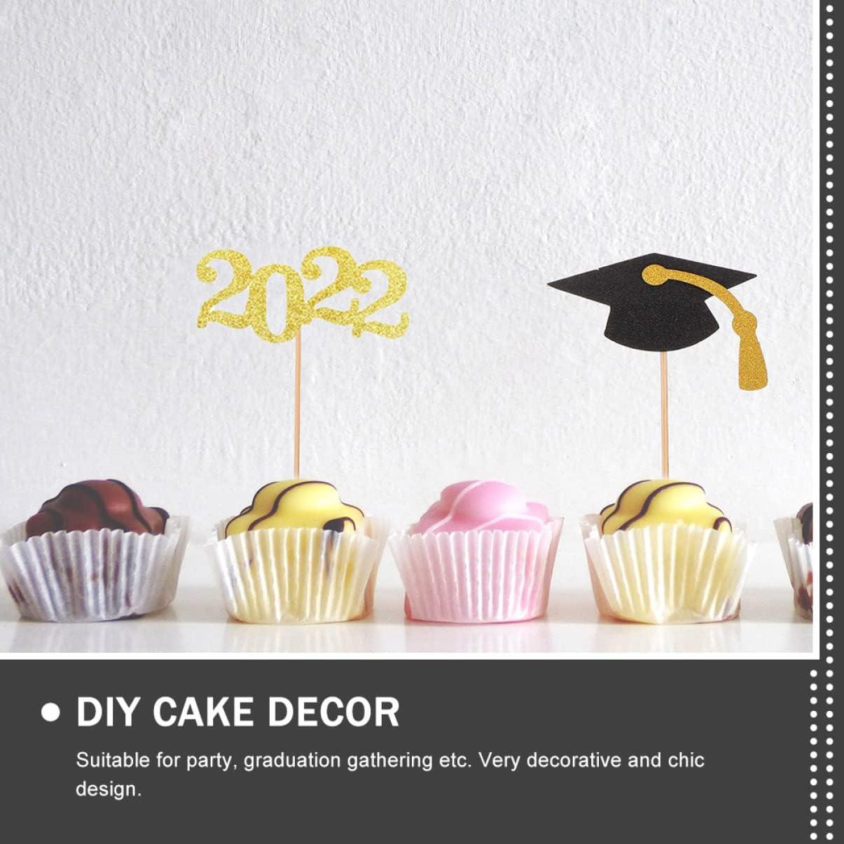12Pcs Graduation Cake Inserts Grad Cupcake Toppers black decor 2022 ...