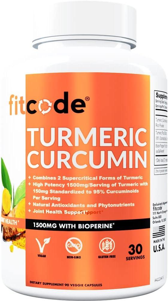 Fitcode 1500mg Turmeric Curcumin with 95% Curcuminoids & BioPerine - Highest Potency, Gluten ...
