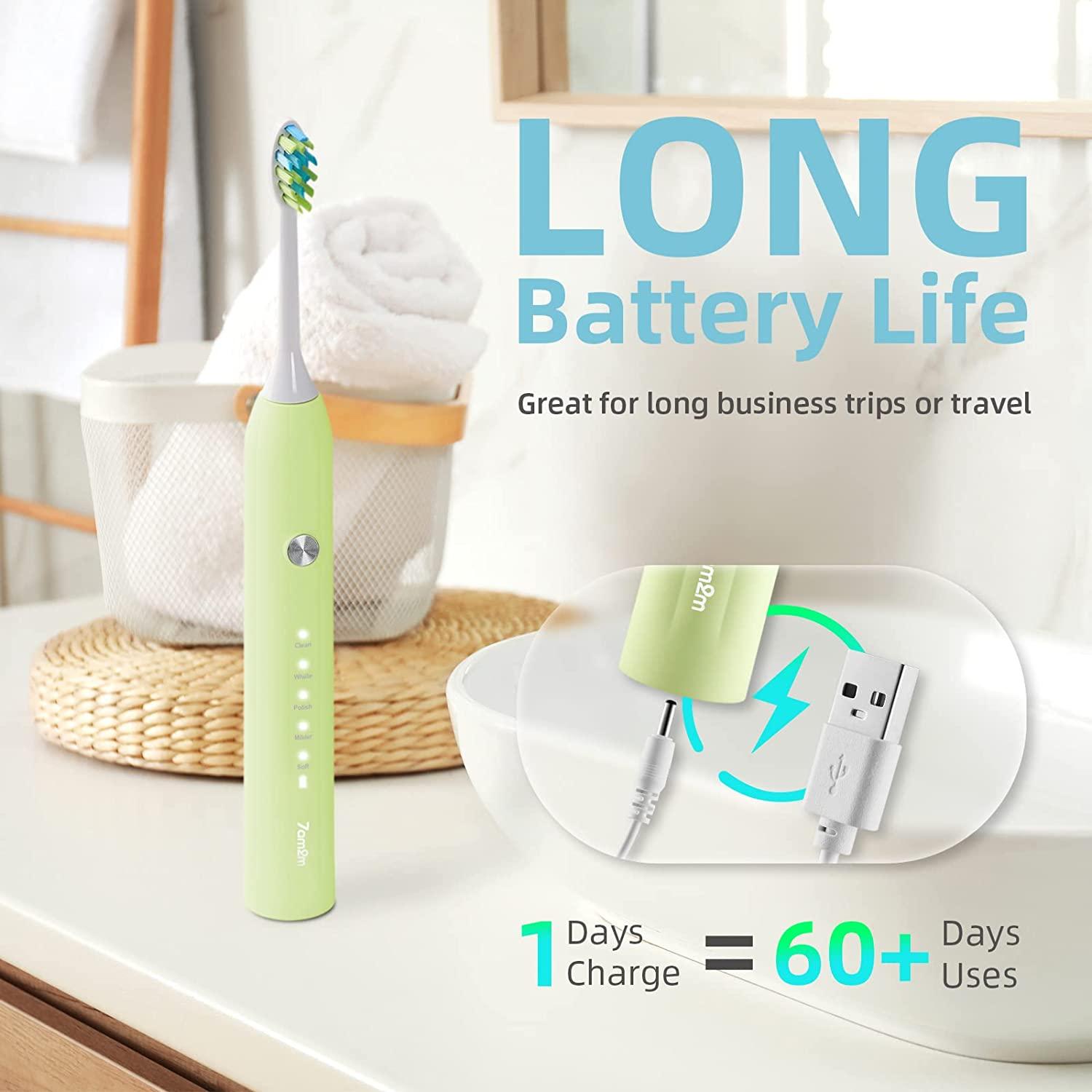 7AM2M Sonic Electric Toothbrush - 6 Brush Heads, 5 Modes, Smart Timer ...