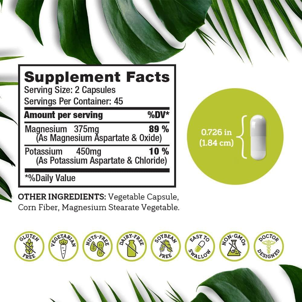 High Absorption Magnesium Potassium Supplements - 90 Count - Vegan ...