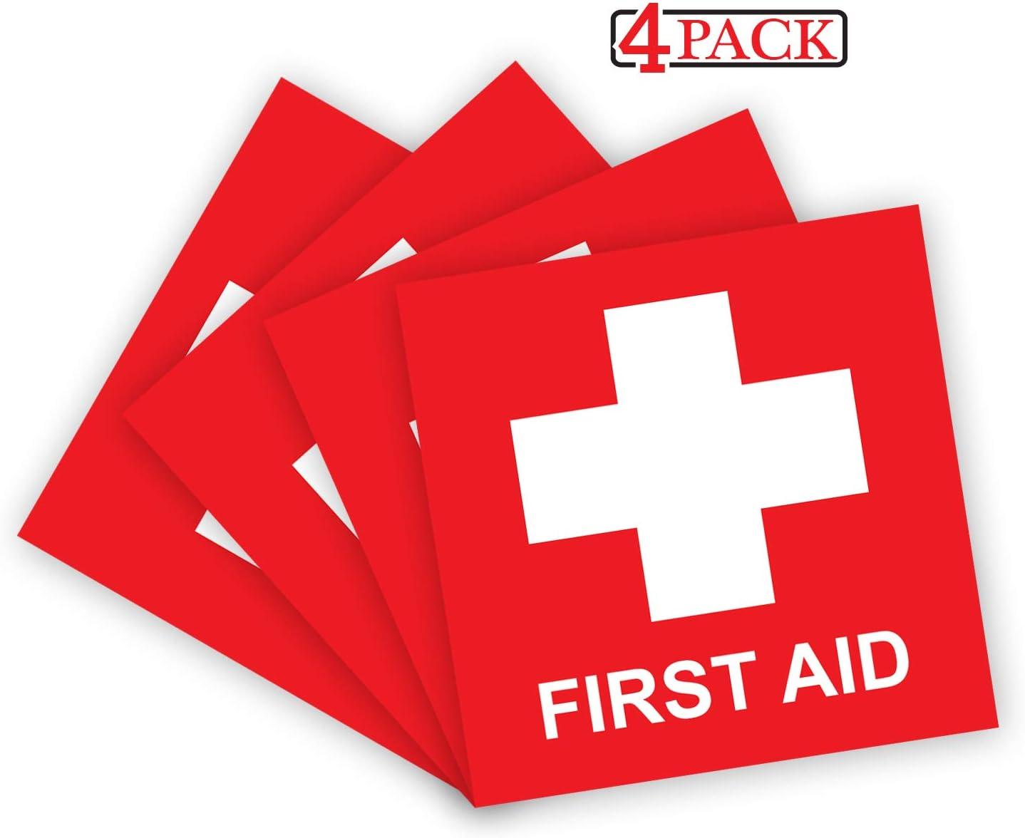 Emergency First Aid Sticker 4x4 Inches (4-Pack) - Water-Resistant First ...