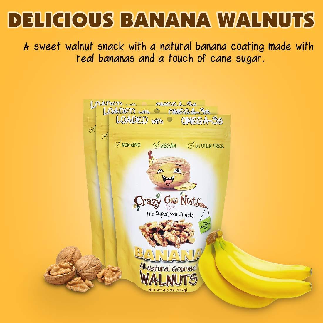 Crazy Go Nuts Banana Walnuts 4.5 oz (3-Pack) - Healthy Vegan Snacks ...