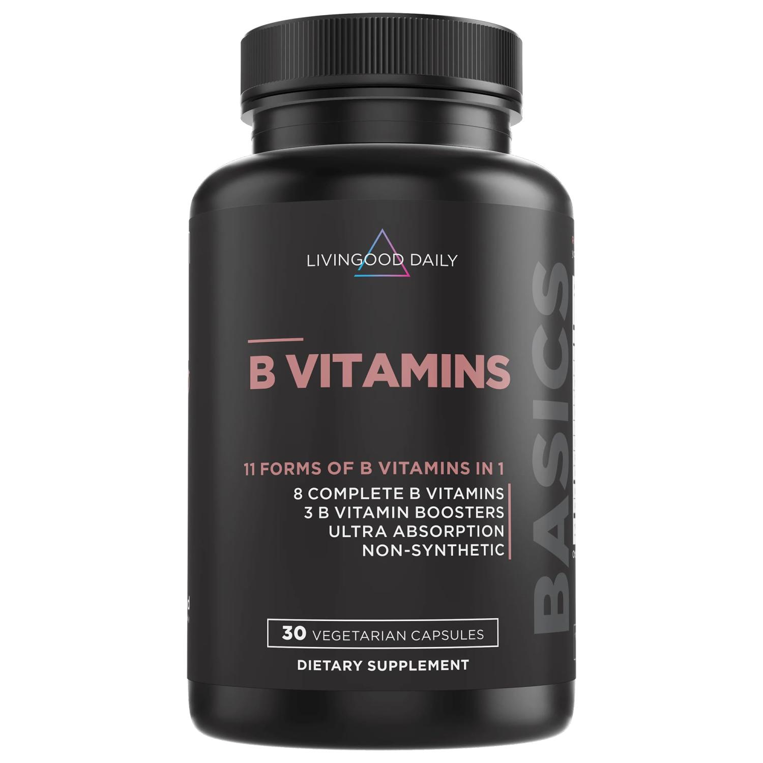 Livingood Daily Vitamin B Complex - Vegan - 30 Capsules | Supports ...