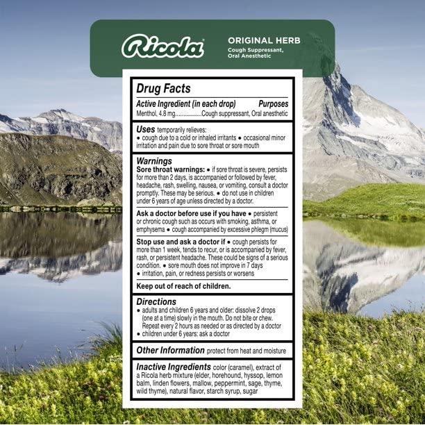 Ricola Sugar Free Throat Drops Original Swiss Herb - 19 ct (Pack of 2)