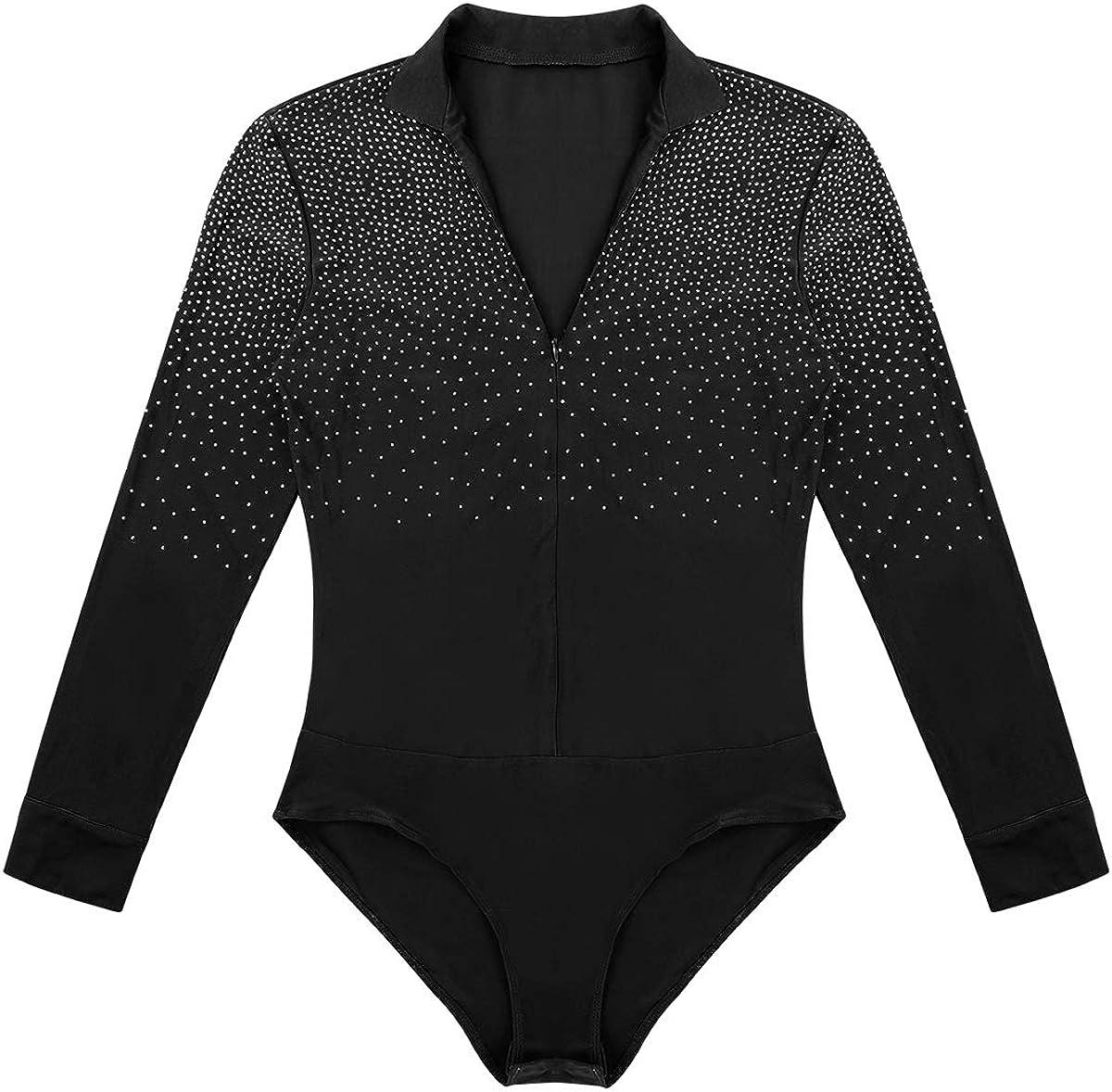 ACSUSS Men's Sequin V-Neck Dance Unitard, Ballroom Latin Dancewear ...