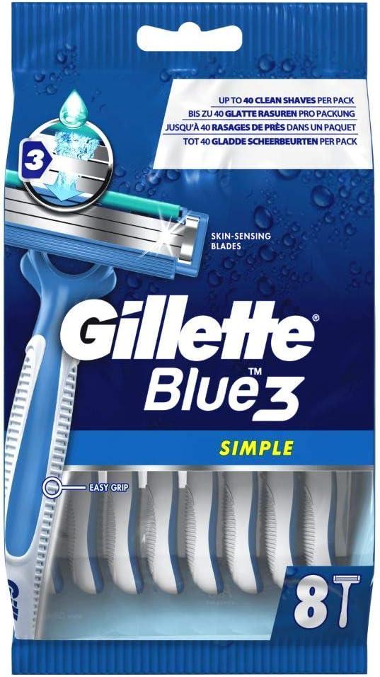 Gillette Blue3 Simple Disposable Razors for Men - 8 Triple Blade Wet ...