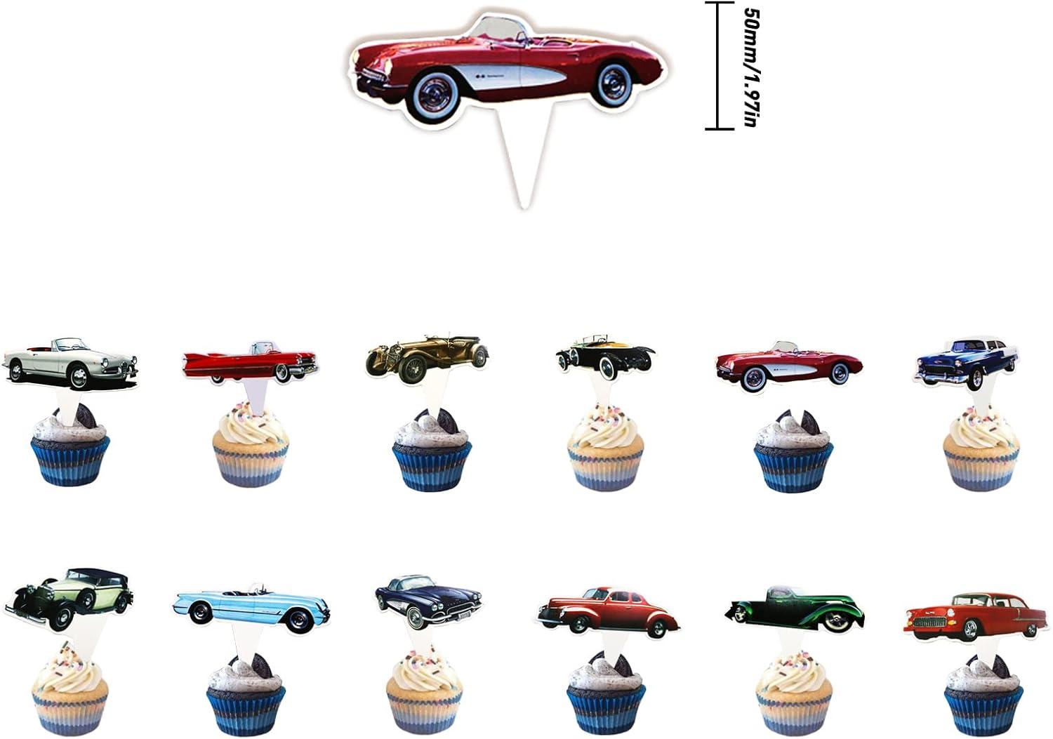 CLLRYBO Classic Retro Car Cupcake Toppers - 24 Pieces Birthday Wedding ...