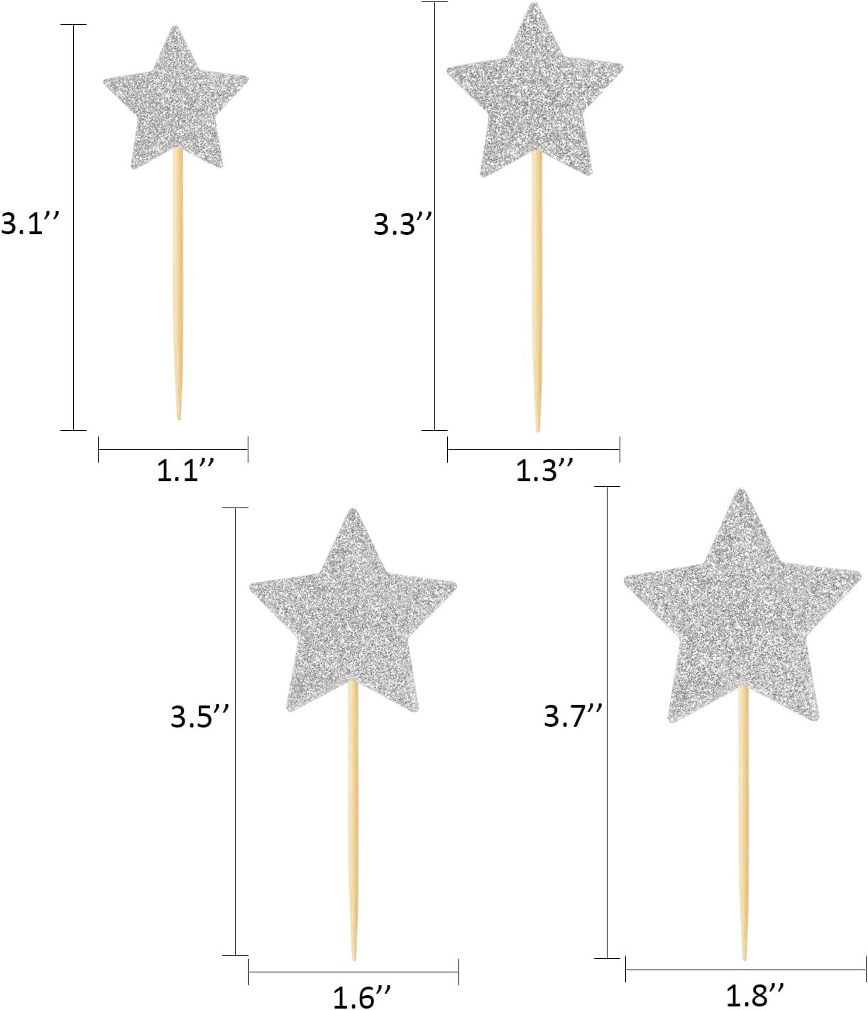 36Pcs Star Cupcake Toppers Glitter Silver Cupcake Picks Little Star ...