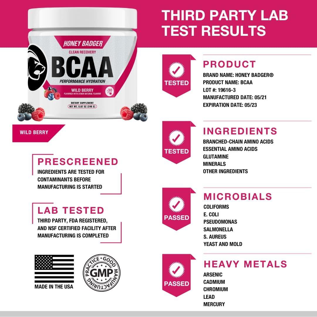 Honey Badger BCAA Amino Acids Powder - Vegan Keto Wild Berry BCAAs ...