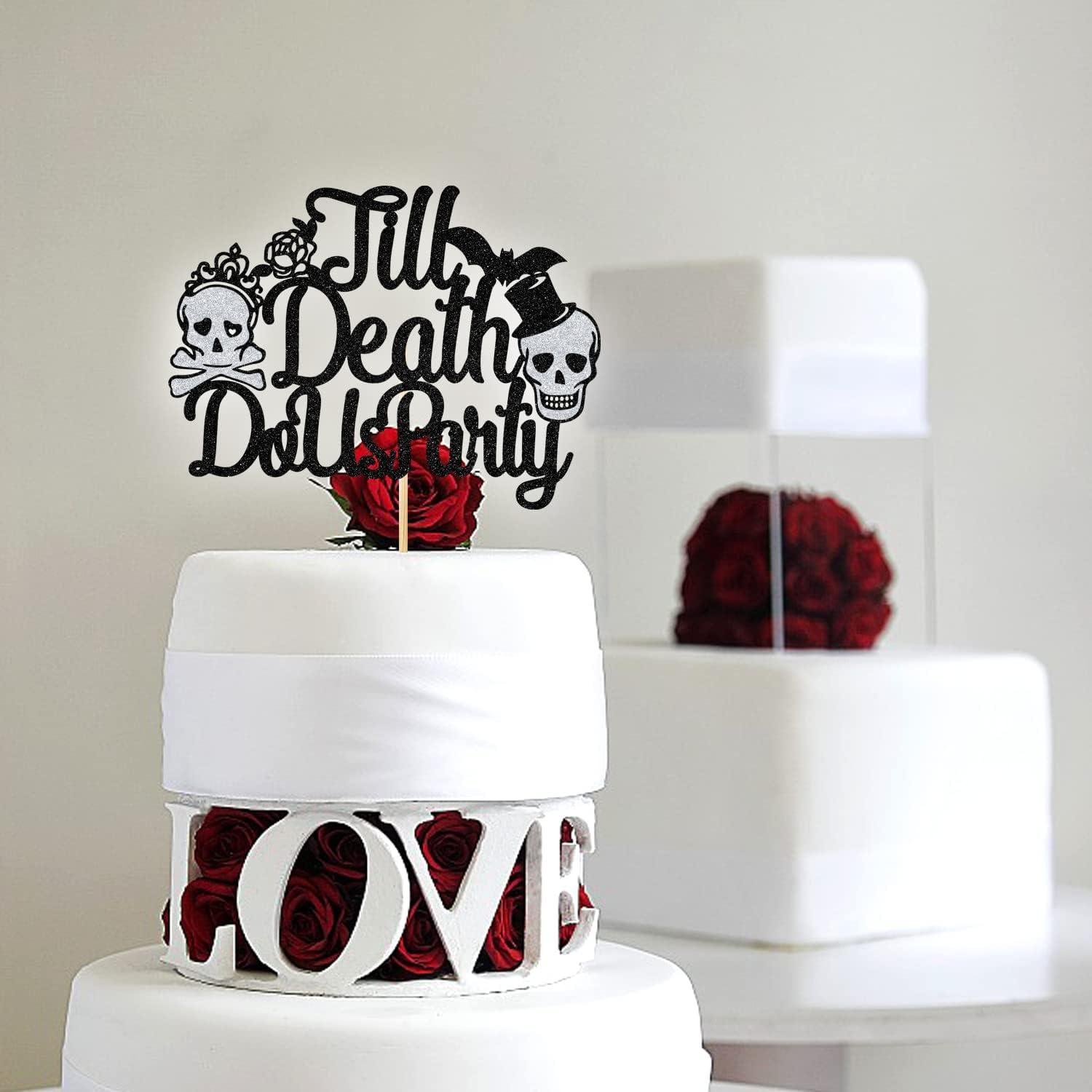 Black Glitter Till Death Do Us Party Cake Topper Halloween Skeleton ...