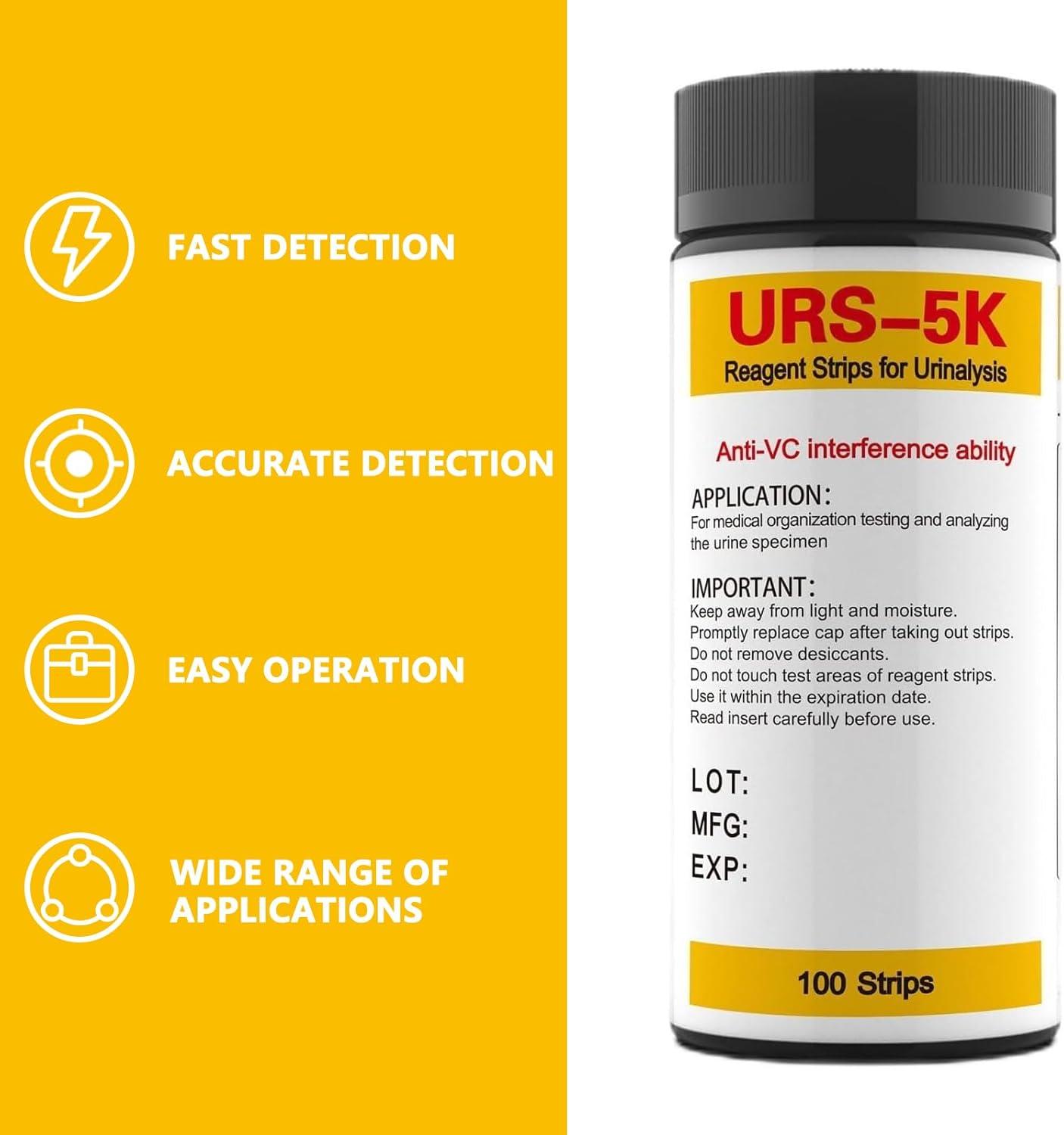 URS-5K Urine Analysis Test Strips - 100 Count - Glucose pH Protein ...