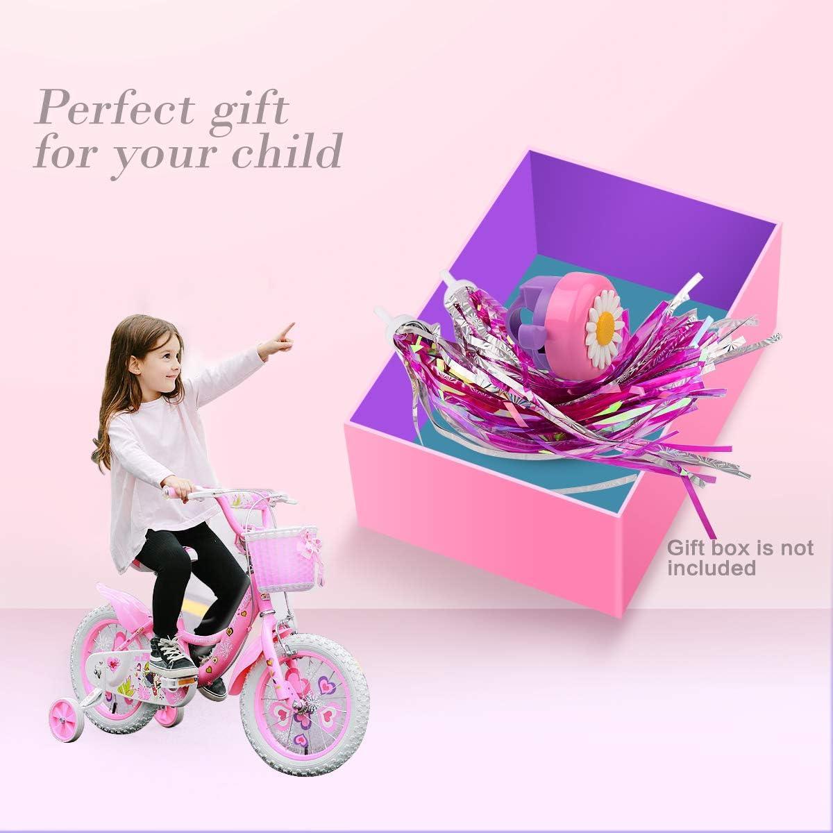 U-LIAN Kids Purple Streamers and Bike Bell for Girls | Flower Bicycle Bell + Handlebar Streamers ...