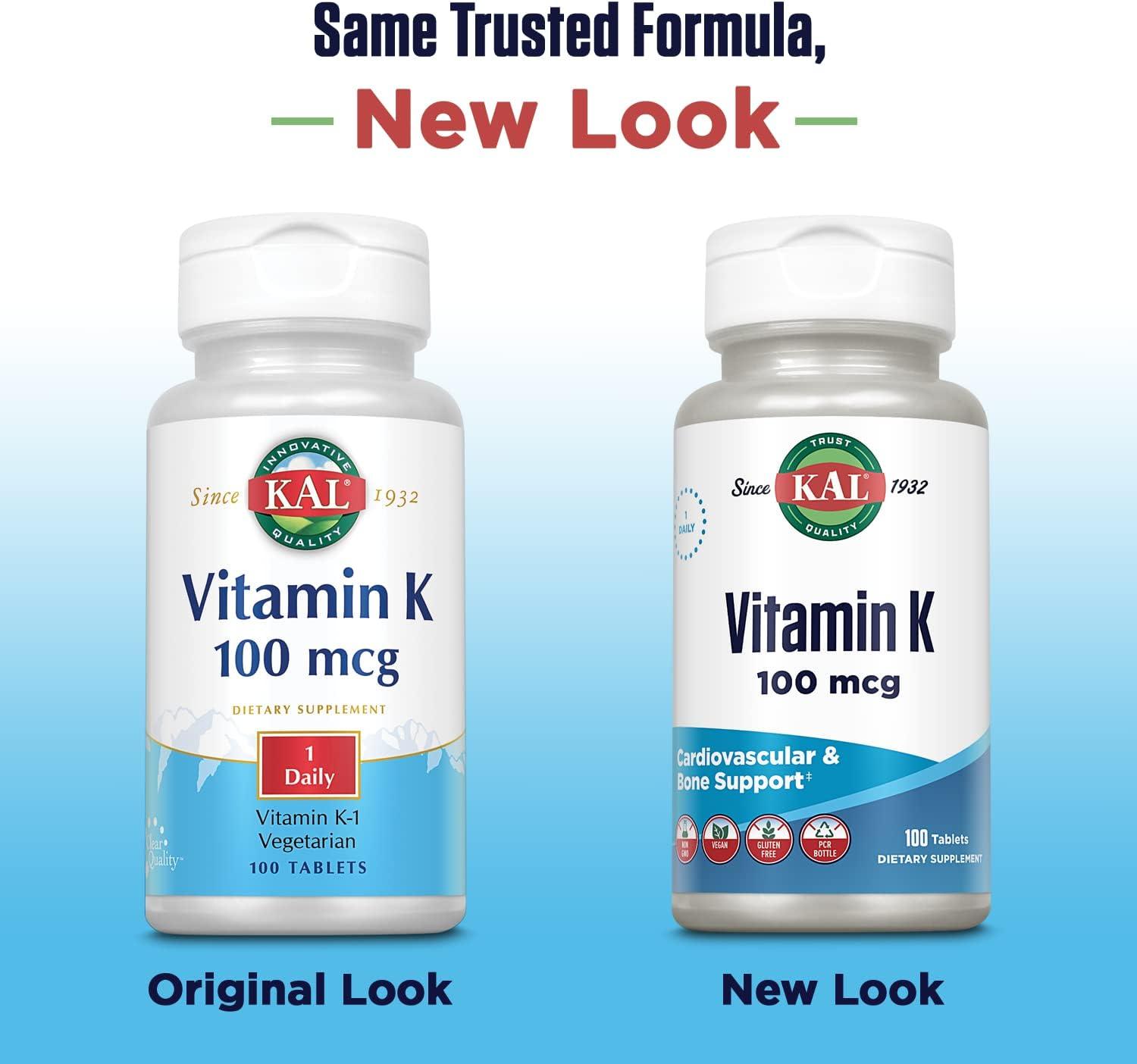 Kal 100 Mcg K1 Tablets - 100 Count | Essential Vitamin K1 Supplement | Buy Now with Express ...