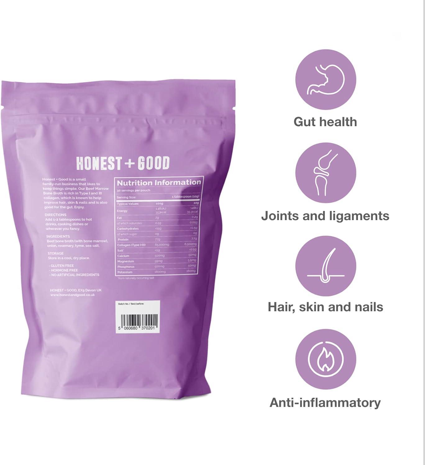 Honest + Good UK Grass Fed Beef Marrow Bone Broth Powder | 1 Month ...