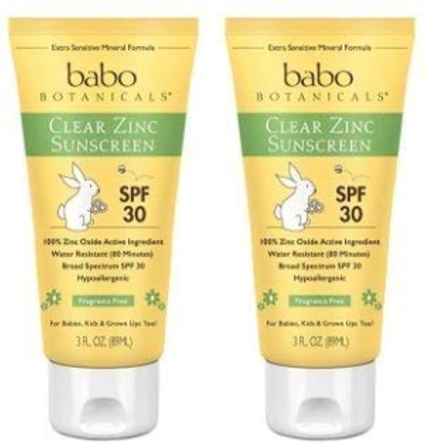 Babo Botanicals Sunscreen - Clear Zinc Unscented SPF 30 - 3 oz (Pack of ...