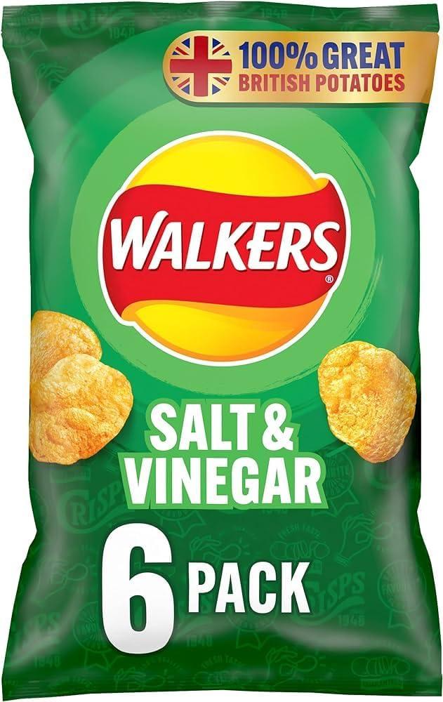 Crisps Bundle with Walkers Salt & Vinegar Multipack Crisps 6x25g (3 Pack)