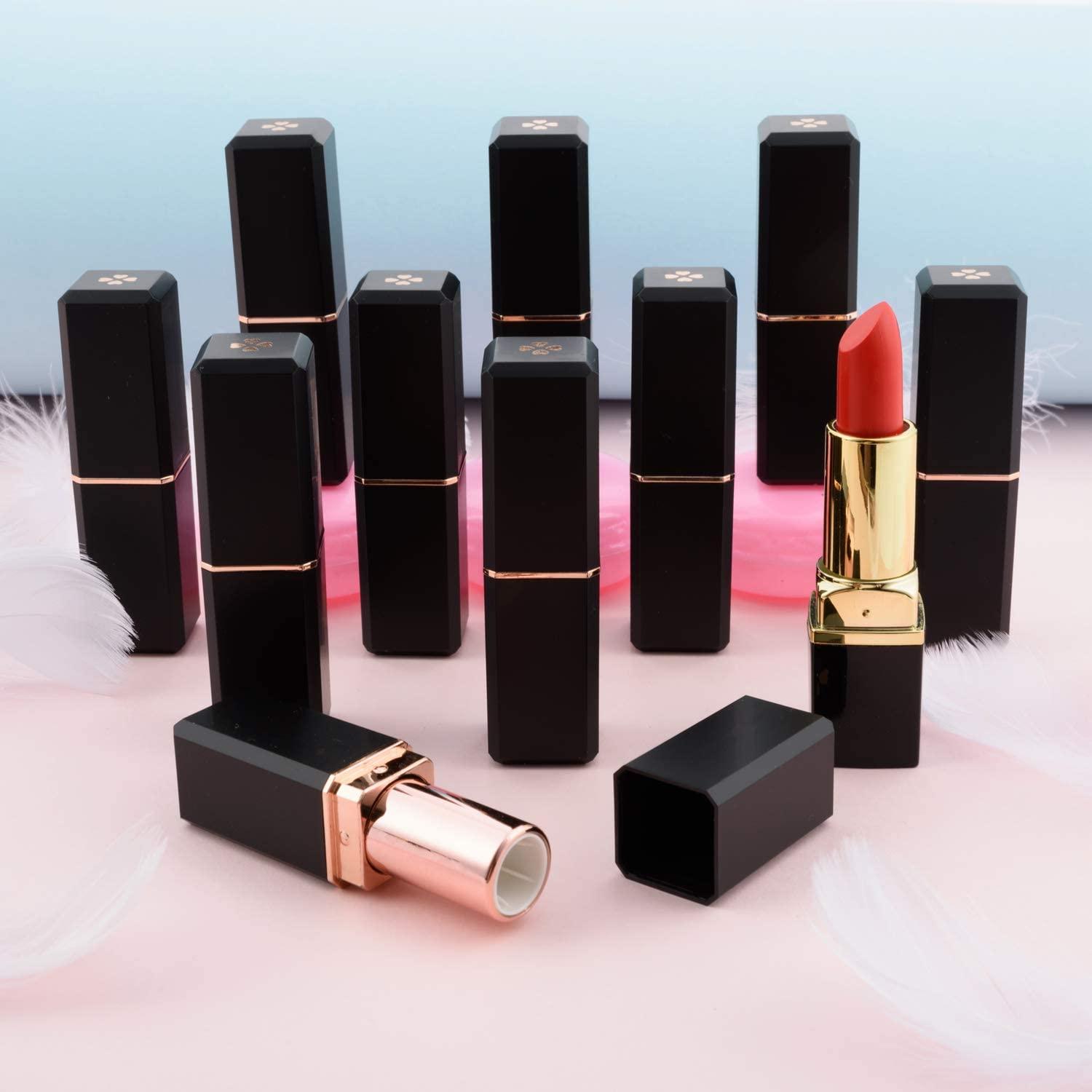 10Pcs Black Empty Lipstick Tubes - DIY Lip Balm Containers (Square Tube ...