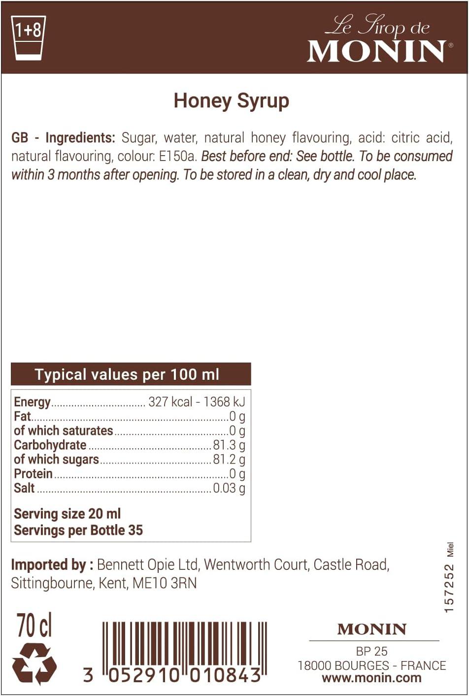 MONIN Premium Honey Syrup 700 ml - Ideal for Cocktails and Mocktails ...