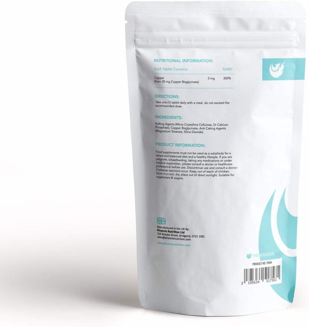 Copper Bisglycinate 3mg x 120 Tablets (Bioavailable Chelated Form) by ...