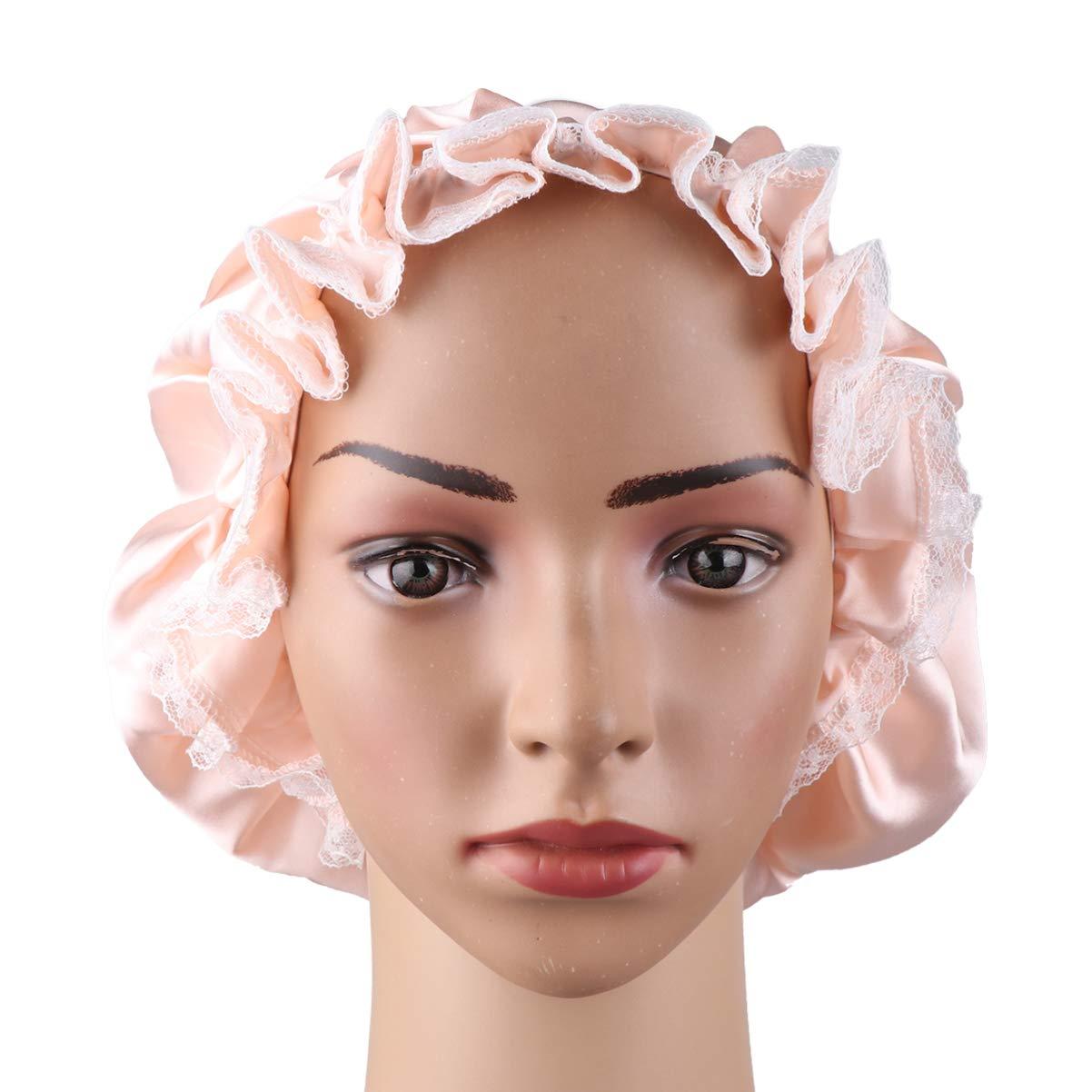LEORX Satin Sleep Cap - Lace Decor Soft Silk Night Bonnet for Women ...