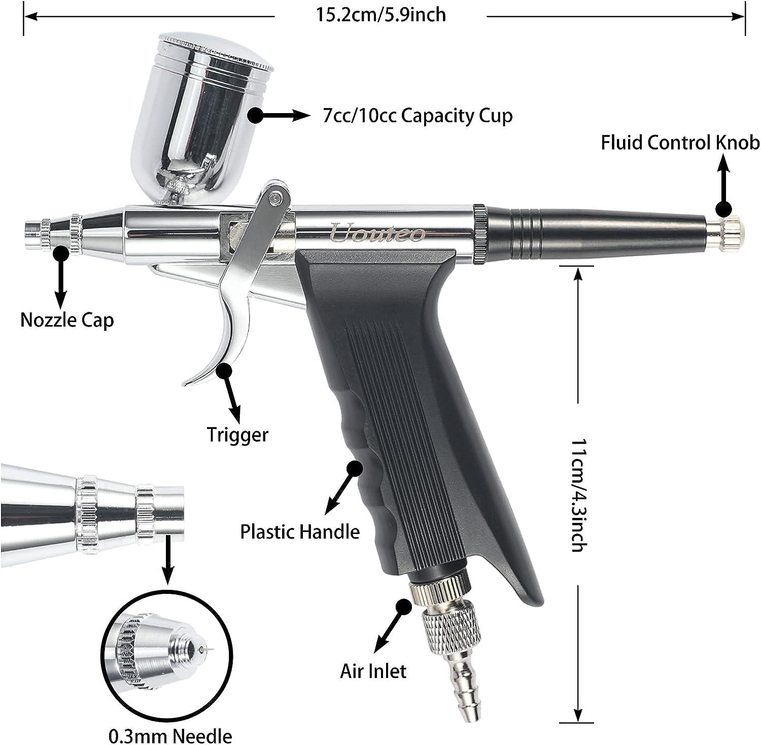 Uouteo 166TH Airbrush Trigger Gun with 0.3mm Needles, 7CC & 10CC Cup ...