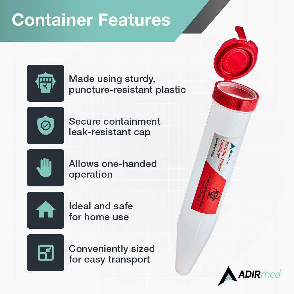 AdirMed Sharps Shuttle Container with Locking Mechanism - 6 Pack, Safe ...