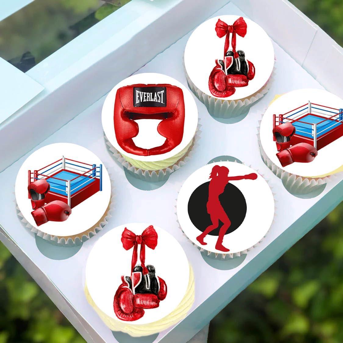 24 x Pre-Cut Boxing 1 Edible Stand up Wafer Paper Cupcake Toppers Cake ...
