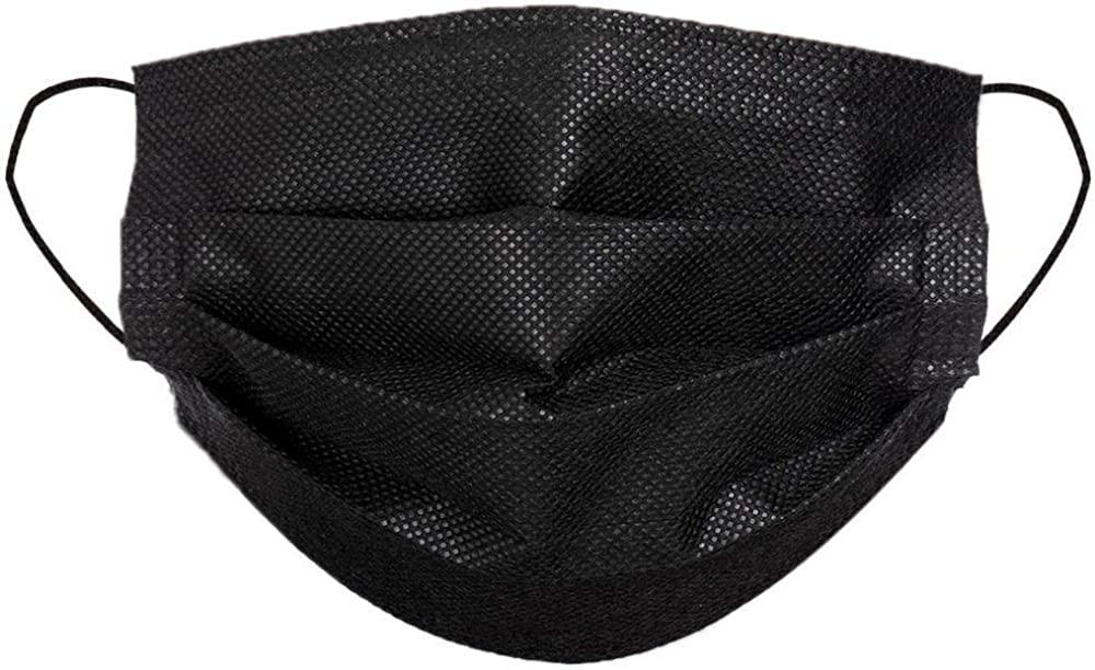 100 Pack Black Disposable Face Masks - Soft 3-Layer Earloop Mask ...