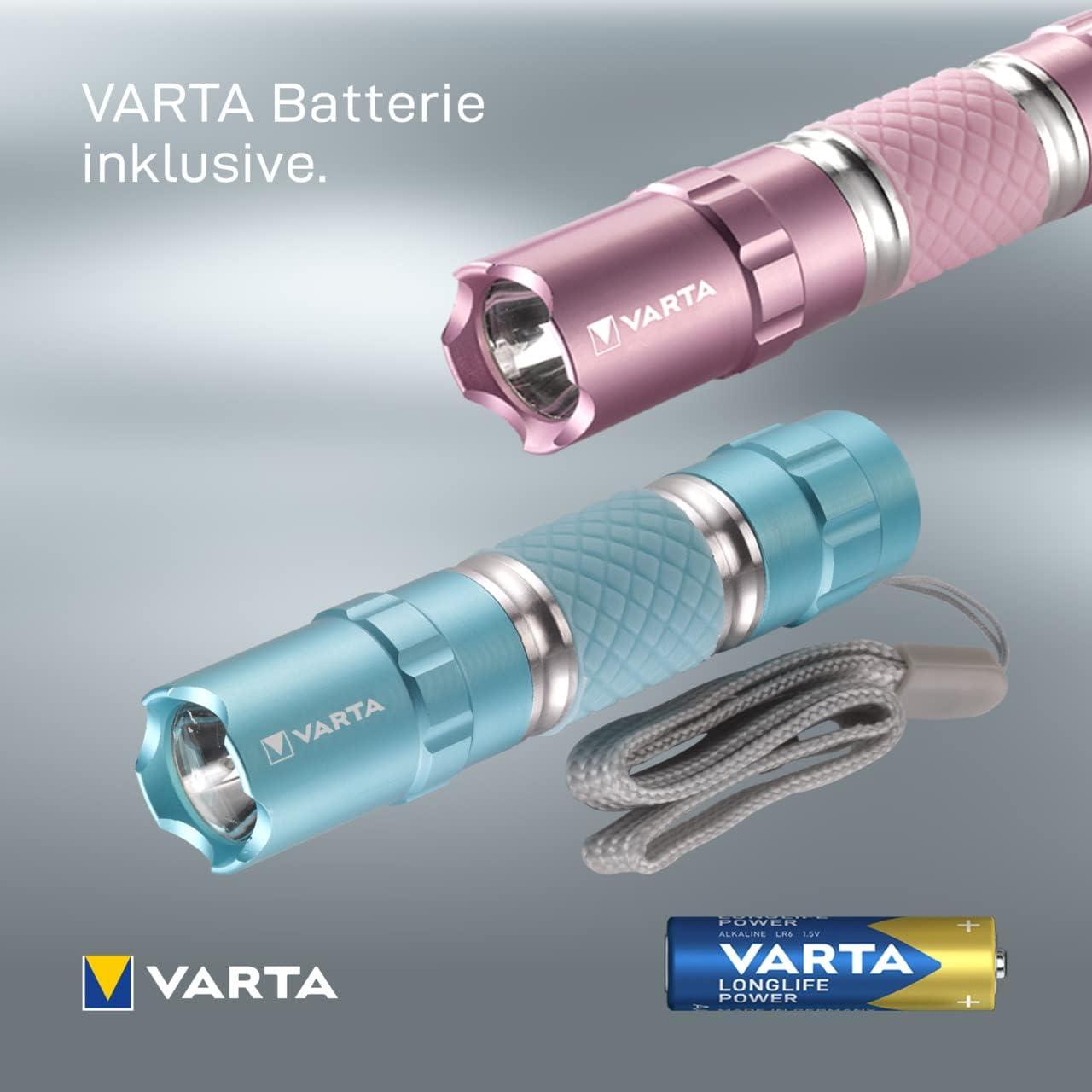 Varta LED Flashlight with AA Battery - Turquoise Pocket Lamp Aluminum ...