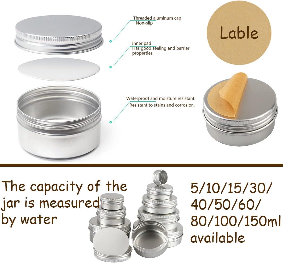 Buy 50 Pack - 10ml Silver Aluminum Screw Cap Cream Cans with Stickers ...