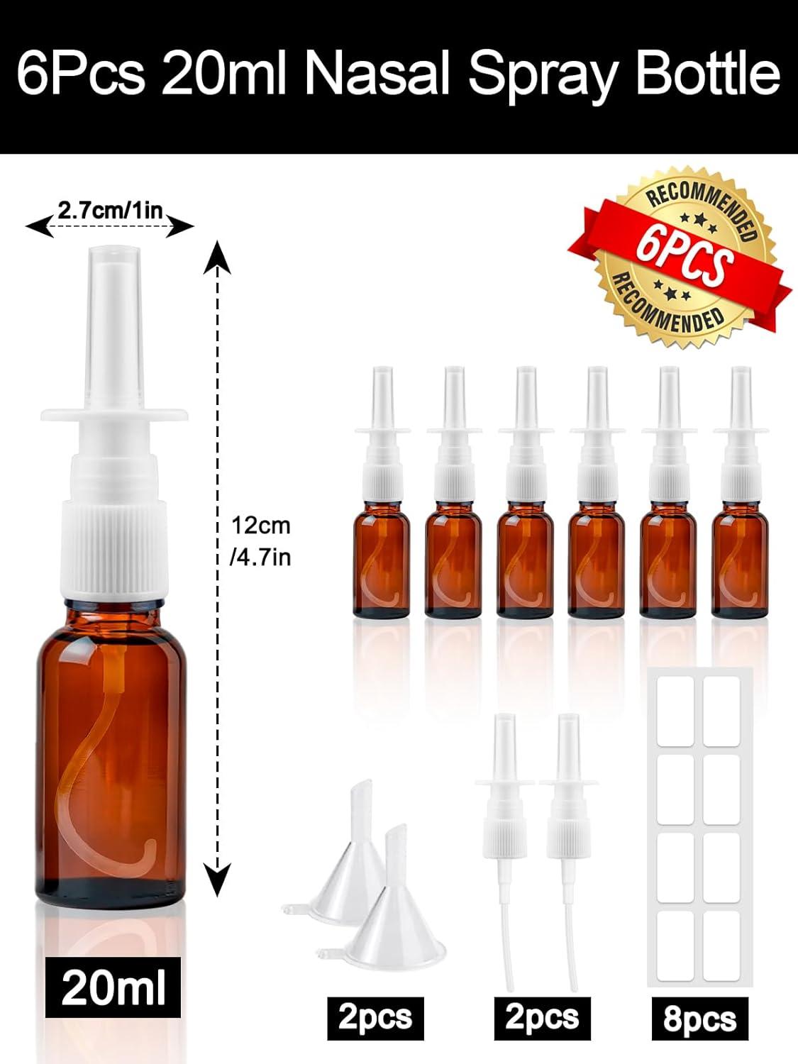 Furuising 6pcs Nasal Spray Bottle 20ml Glass Amber Refillable Fine Mist ...