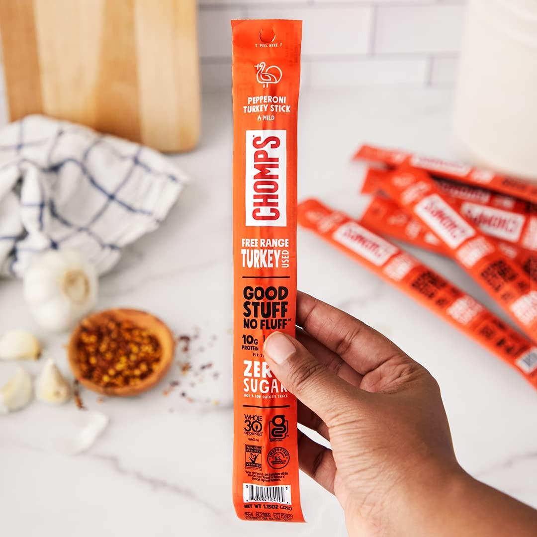CHOMPS Pepperoni Turkey Jerky Sticks - Keto, Paleo, Whole30 Approved ...