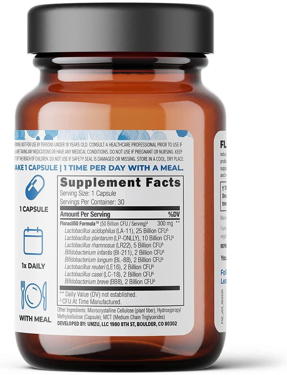 UMZU Floracil50 Daily Probiotic Supplement - 8 Gut-Healthy Bacteria ...