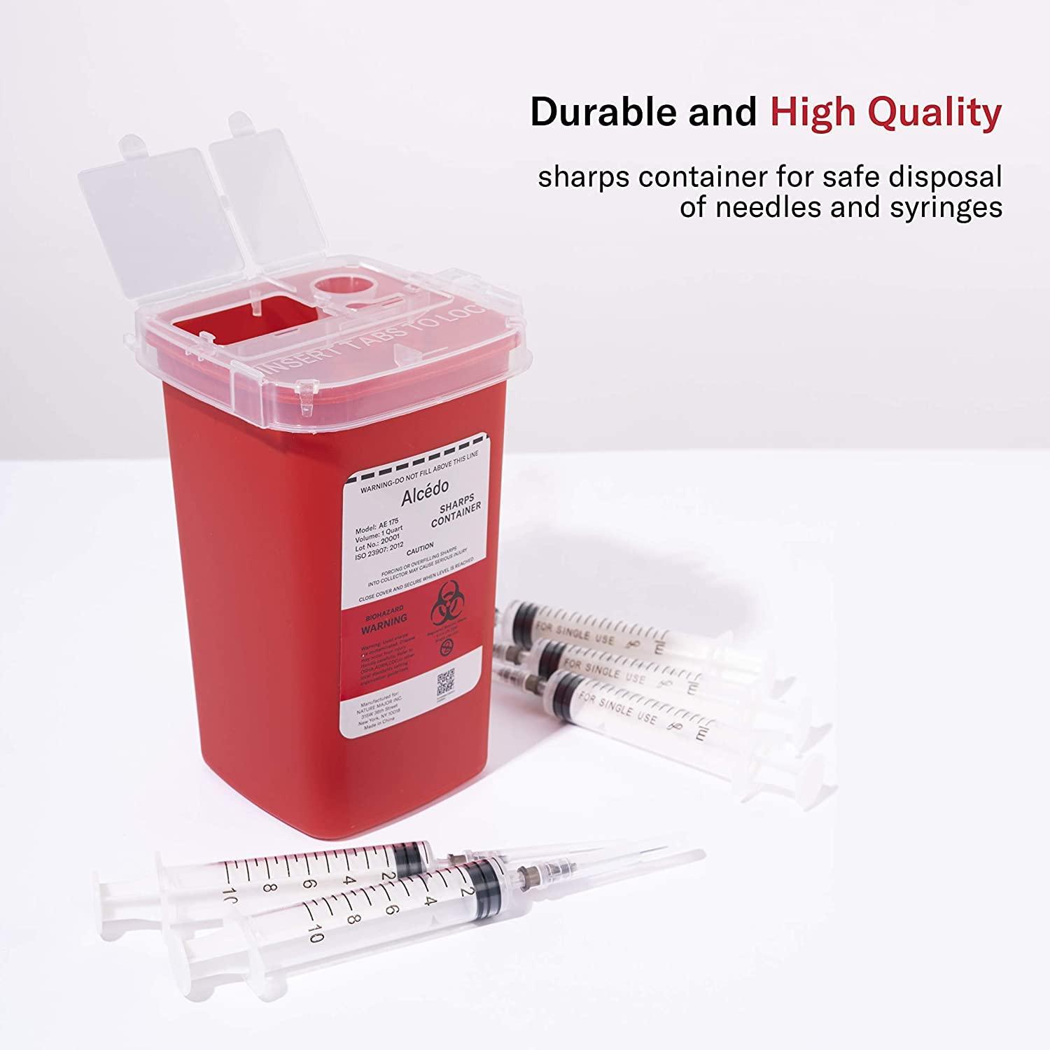 Alcedo Sharps Container - 1 Quart (5-Pack) | Biohazard Needle & Syringe ...