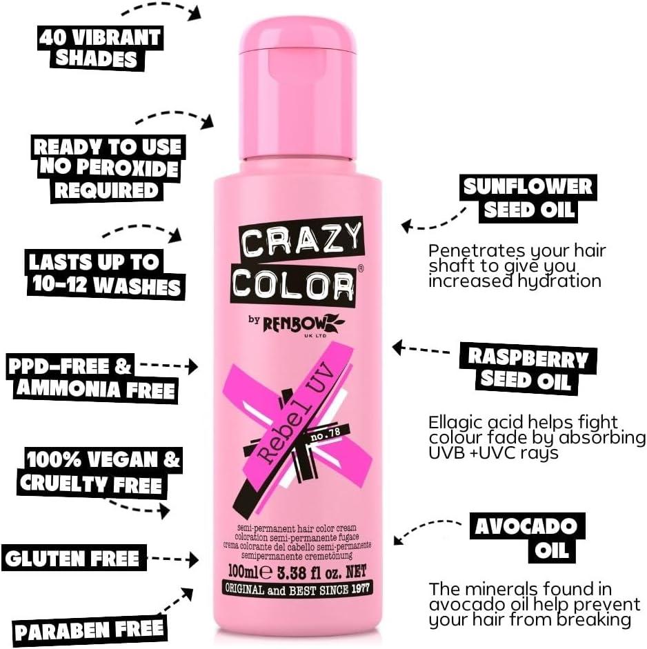 Crazy Color Neon Rebel UV Neon Pink Hair Dye - Vegan Formula ...