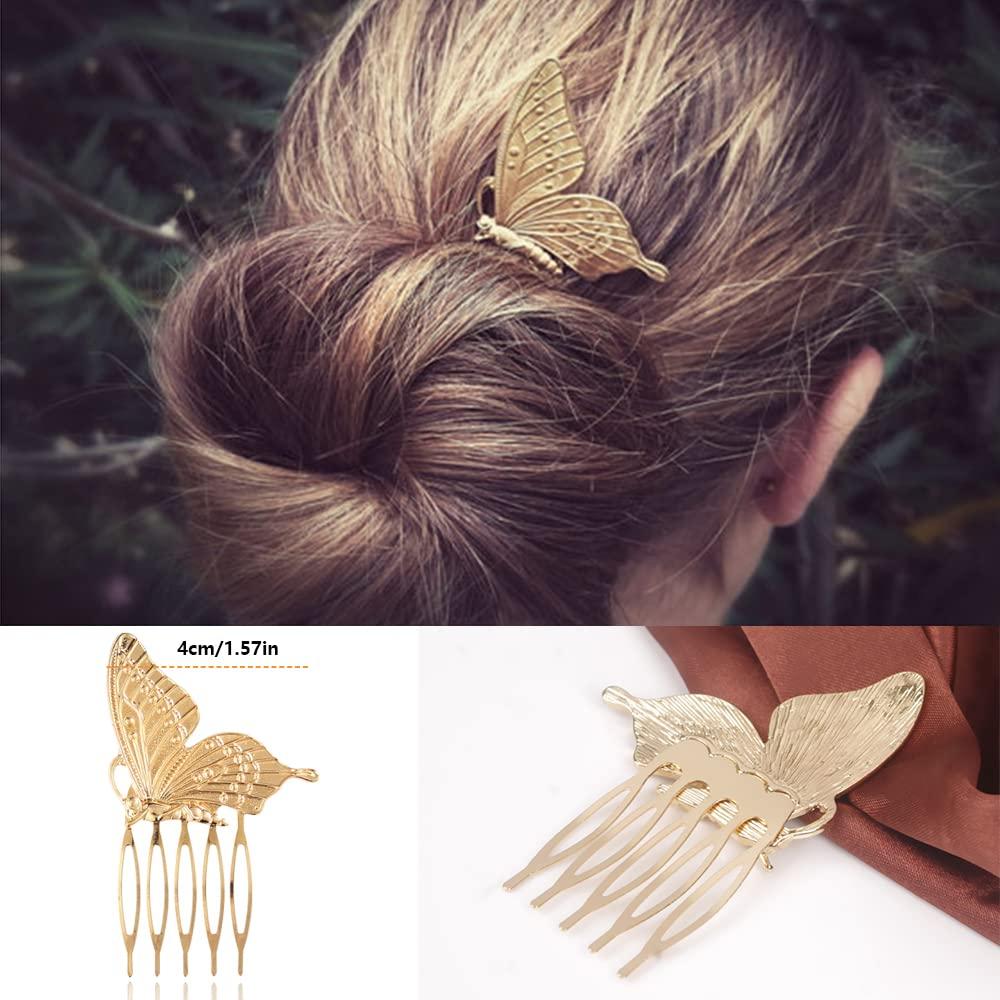 6 Pack Gold Leaf Decorative Hair Side Combs for Women - Bridal French ...