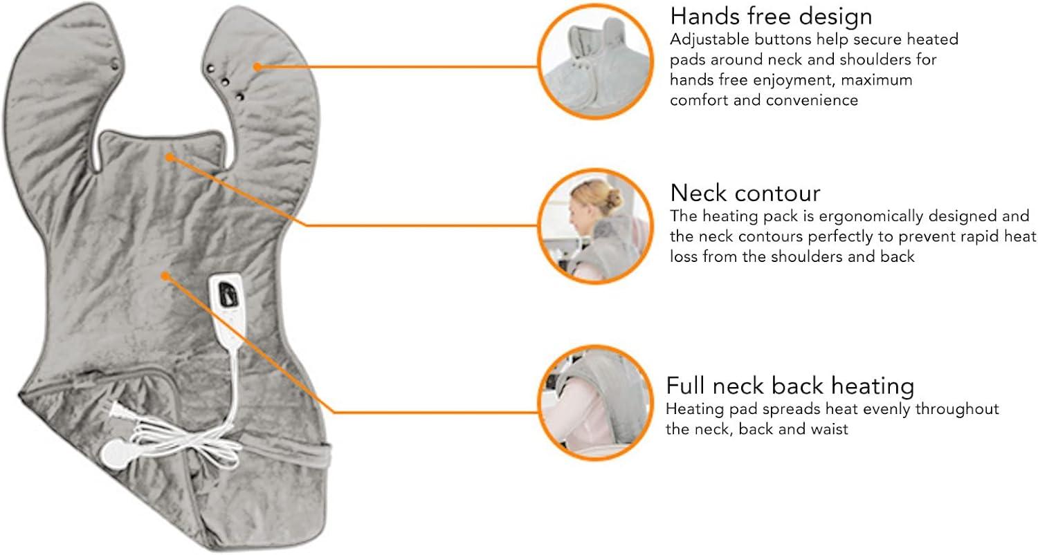 Ergonomic Back Heating Pad - 6 Temperature Levels | Silver Grey | UK ...