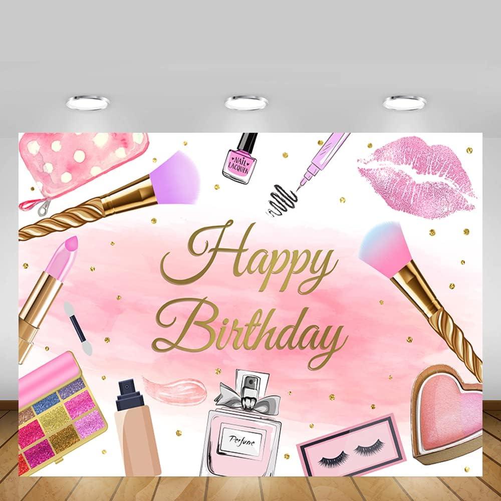 8x6ft Pink Glamour Makeup Spa Happy Birthday Backdrop for Girls and ...