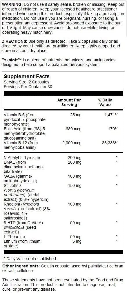 Nutra BioGenesis Eskaloft - Neurotransmitter & Stress Support - 60 ...