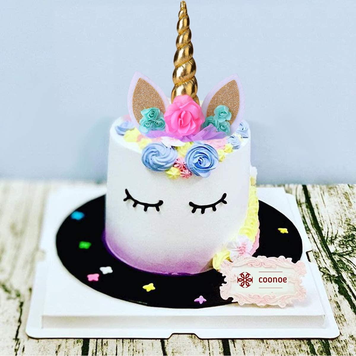 Coonoe Unicorn Cake Topper with Handmade Eyelashes and Reusable Gold ...