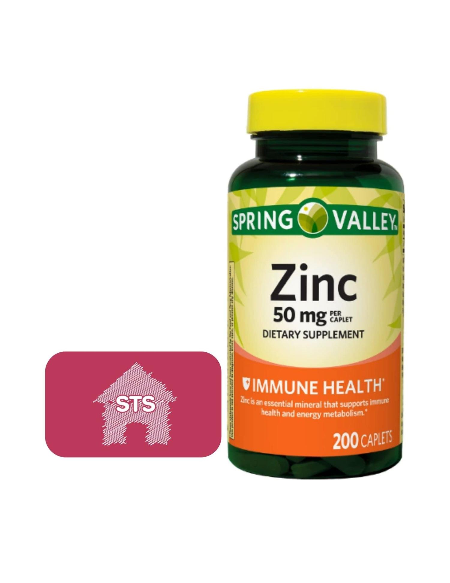 Spring Valley Zinc 50mg Dietary Supplement 200 Caplets + STS Home ...