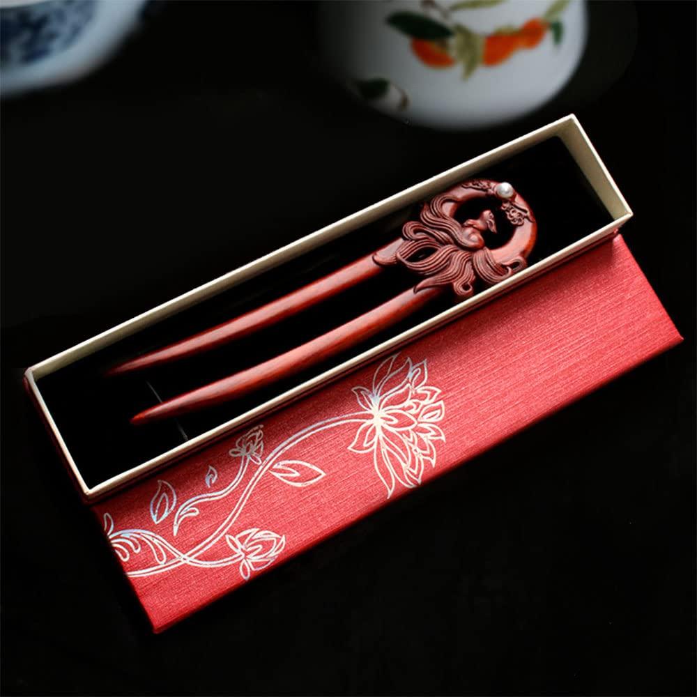 CHOISBEING Large Wooden Hair Fork for Long and Thick Hair - Nine-tailed ...
