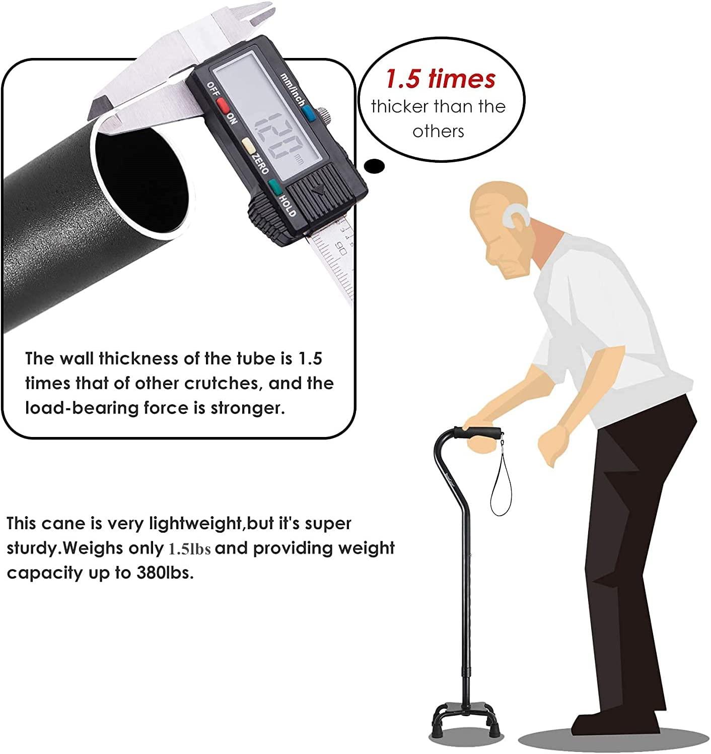 Adjustable BeneCane Quad Cane with Offset Soft Cushioned Handle ...