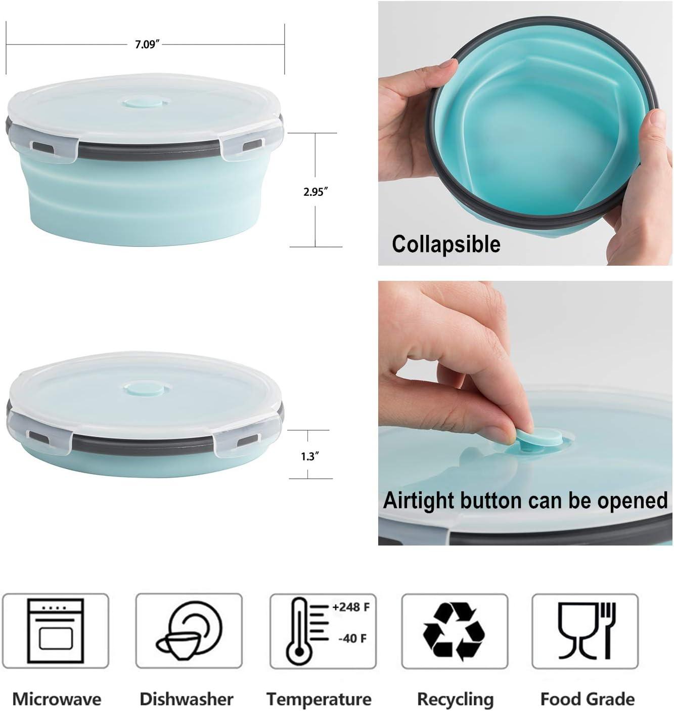ColorCoral Collapsible Silicone Camping Bowl with Lid and Stainless ...