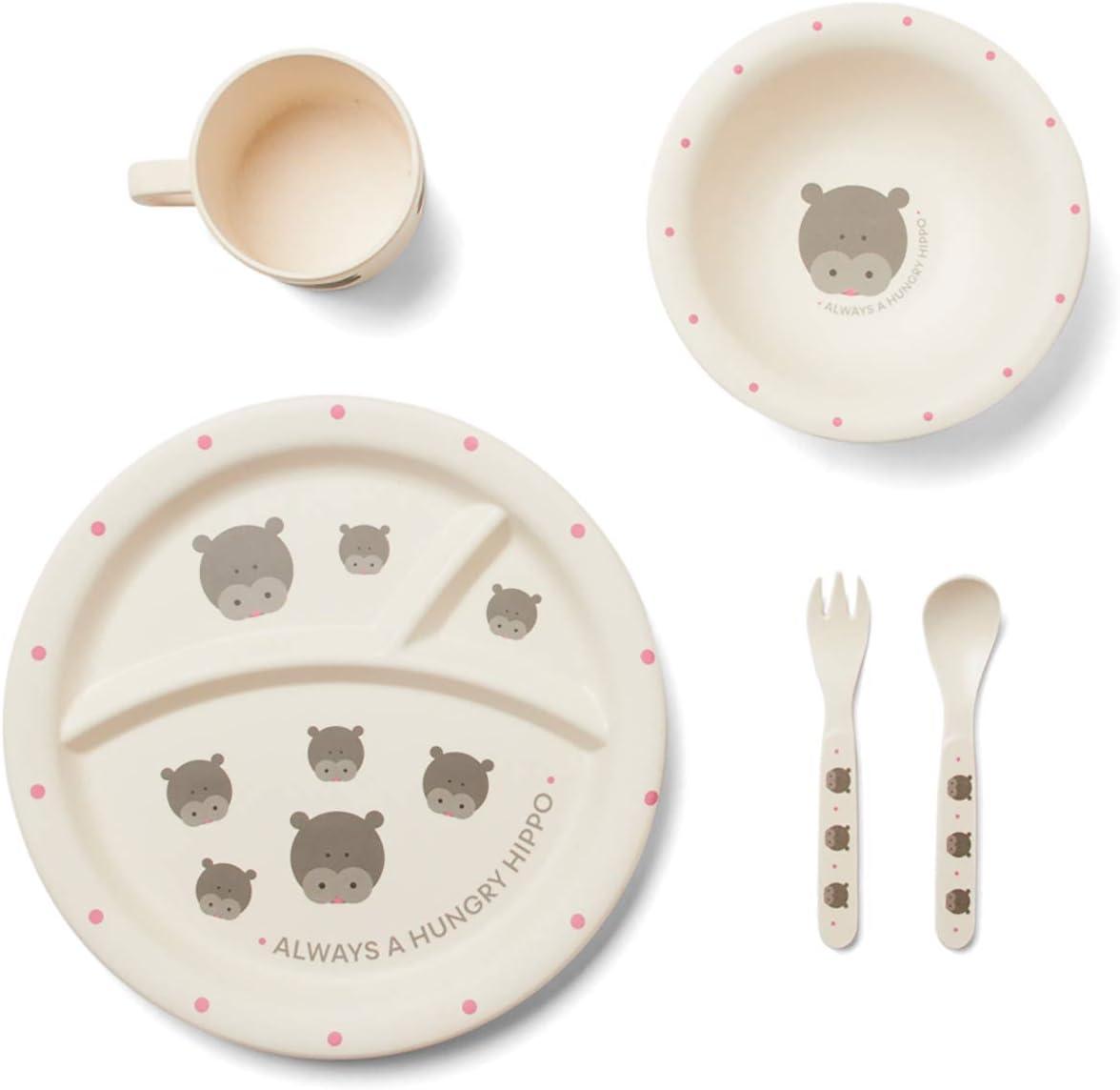 Red Rover Kids' Bamboo Dinner Set Off-White Hippo Design | 2.75 x 11 x ...