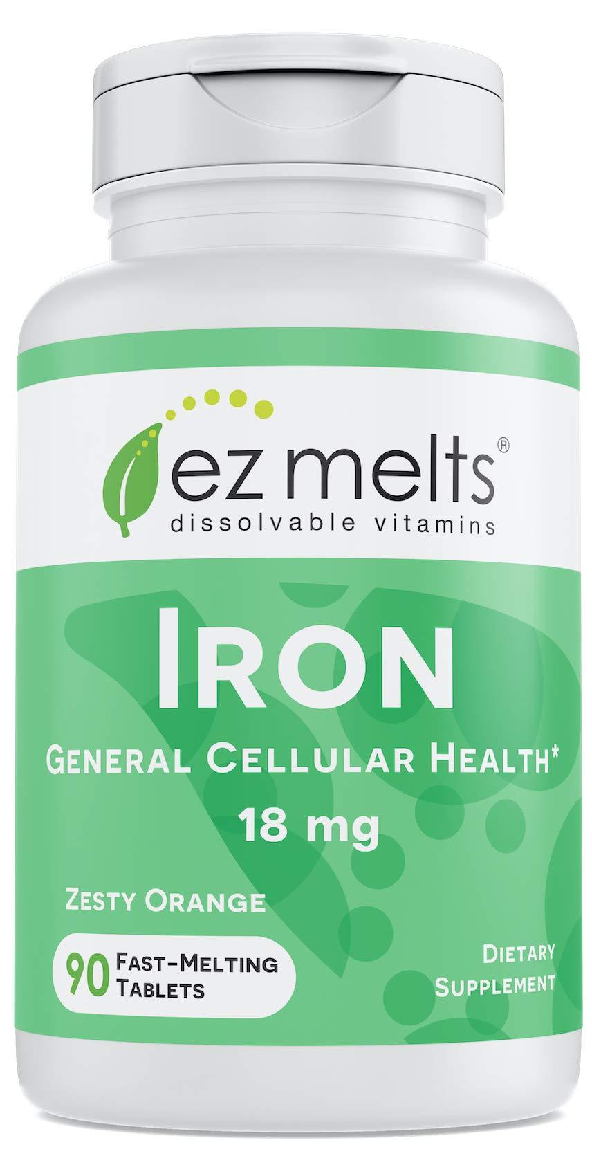 EZ Melts Iron as Elemental Iron, 18 mg, Sublingual Vitamins, Vegan ...