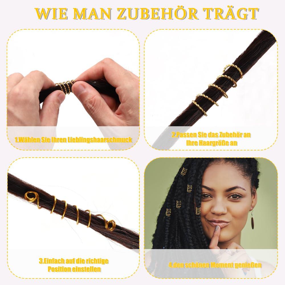 DIYDEC 245 Pcs Gold Hair Jewelry for Braids | Adjustable Metal Rings ...