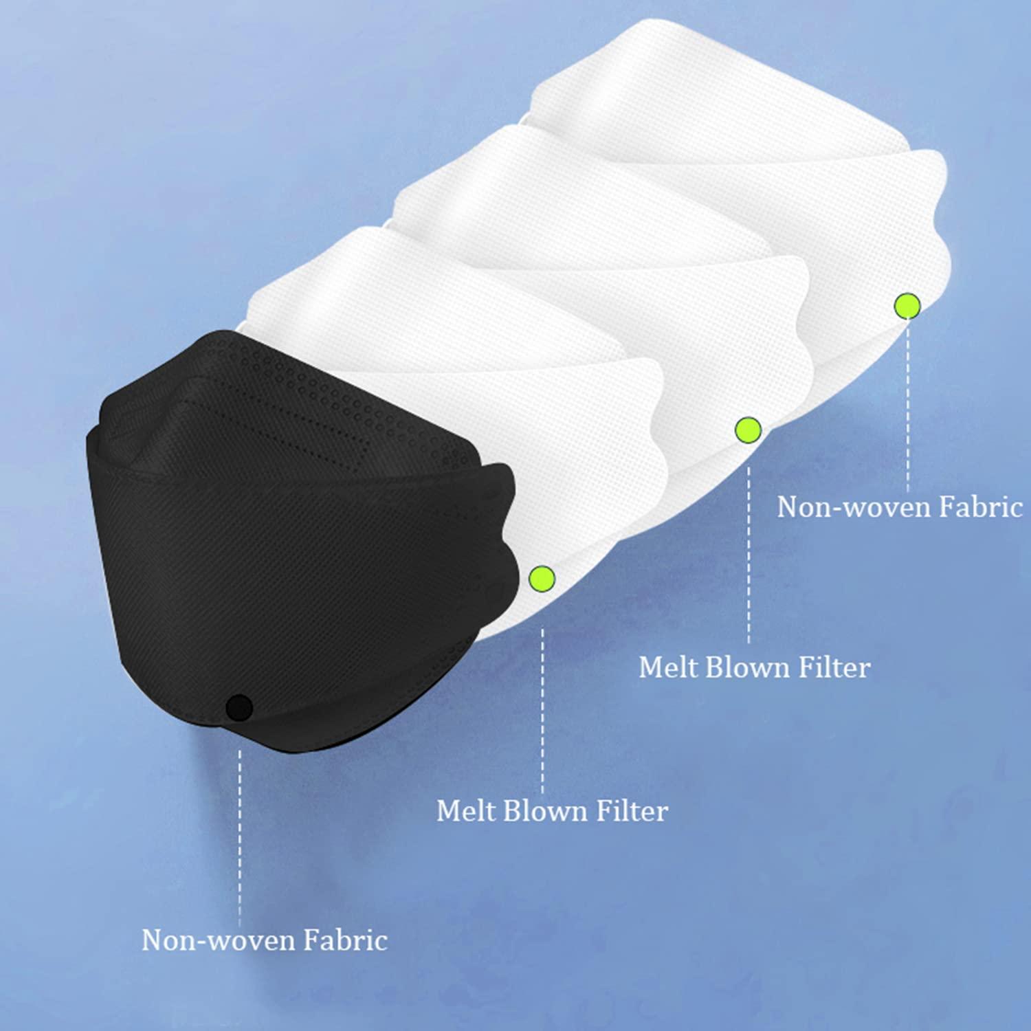 50Pcs Black KF94 Disposable Face Masks - 4-Layer Safety Face Mask, 50 ...