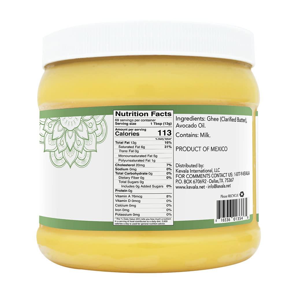 Kevala Avocado Ghee 32 Oz - High-Heat Blend of Avocado Oil and Premium ...